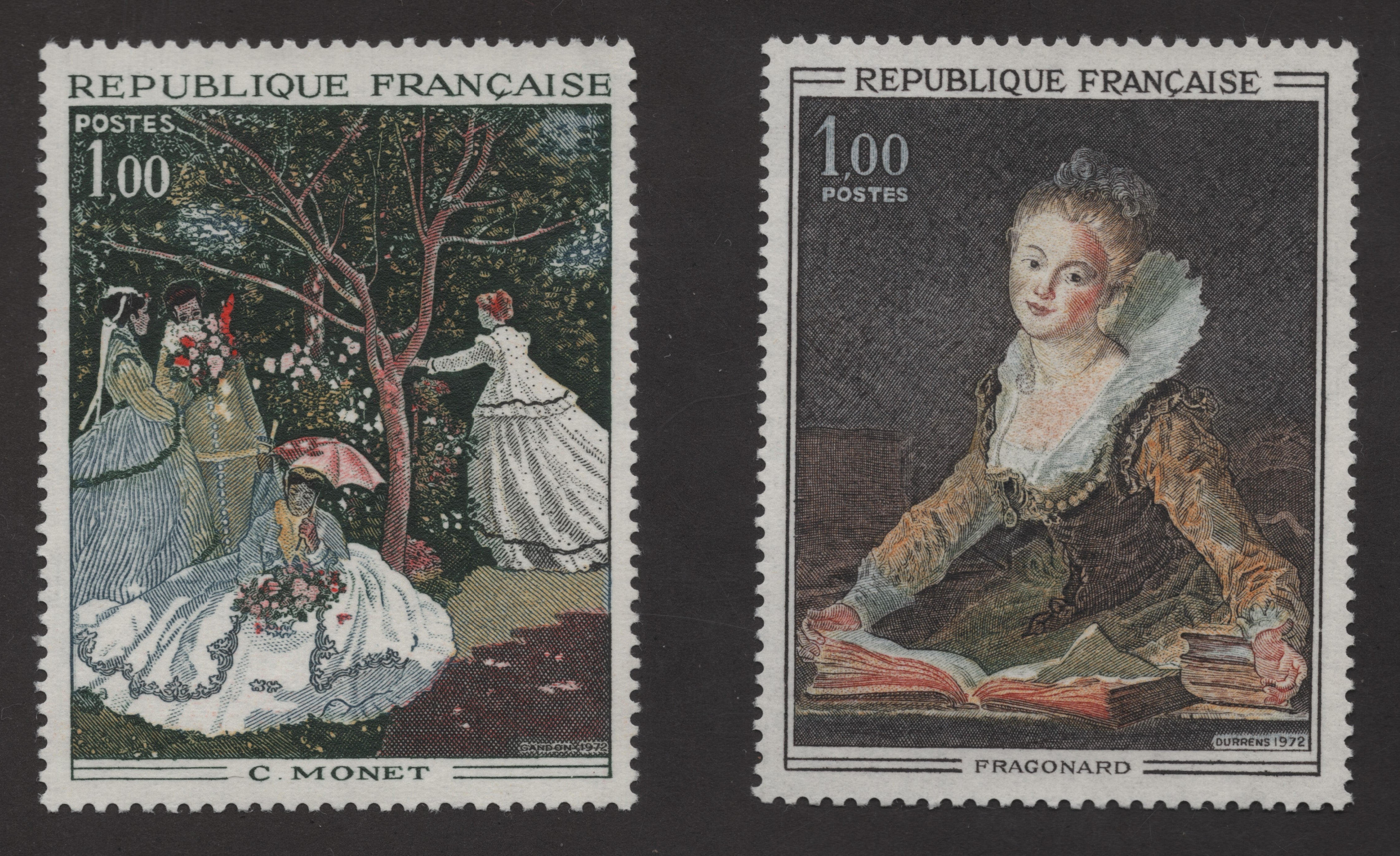 SCG251 France 1972 Art Stamp Pair – Claude Monet & Fragonard Paintings ...