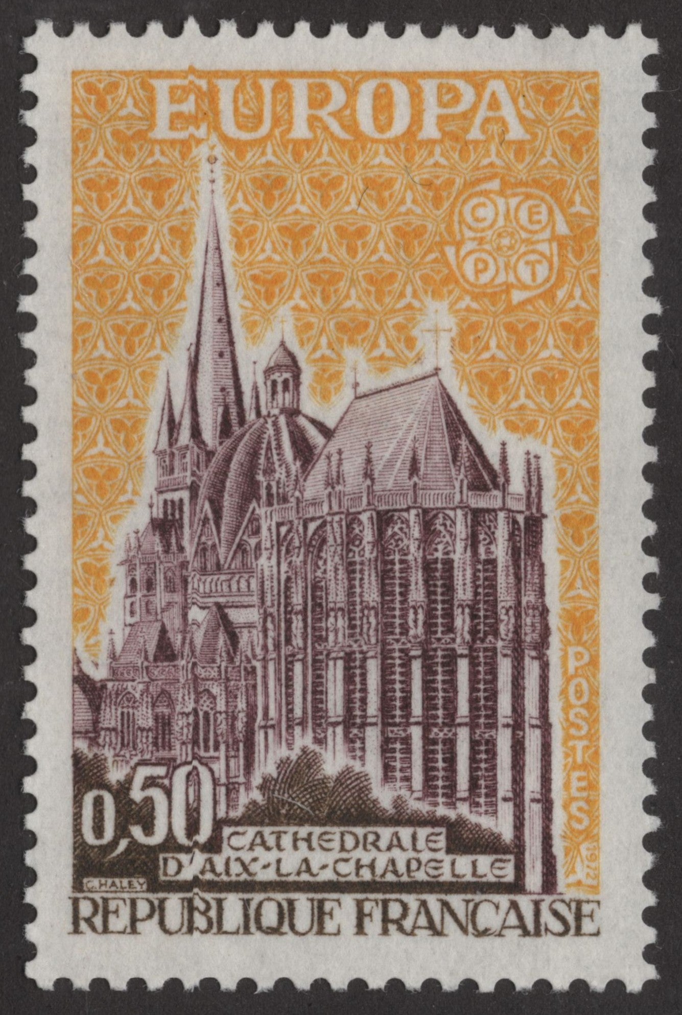 SCG257 - 1961 France Europa Stamp – 0.50 Franc Aix-la-Chapelle Cathedr ...