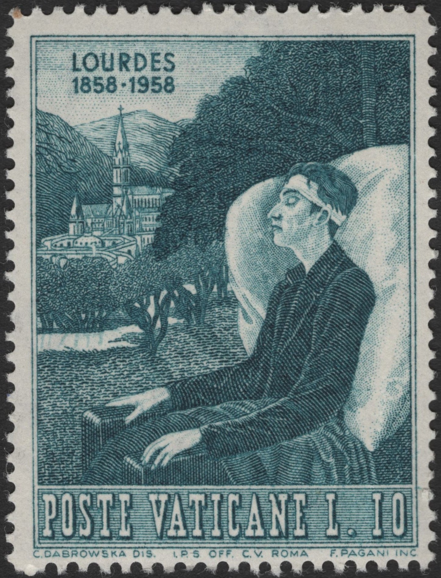 SCG2530 - 1958 Vatican City Lourdes Centenary Stamp – Sick Pilgrim ...