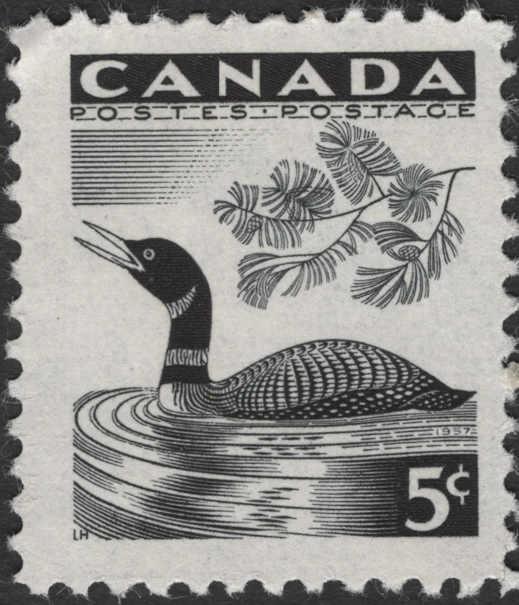SCG3132 - Canada 1957 Common Loon Stamp – 5¢ – Stamp and Cover Galaxy