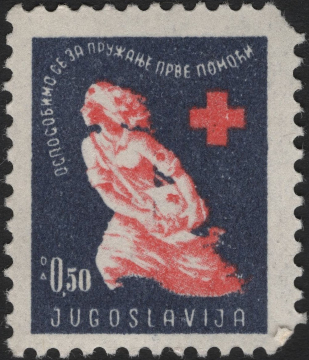 SCG4591 - 1950 Yugoslavia Red Cross Semi-Postal Stamp – Allegorical Fi ...