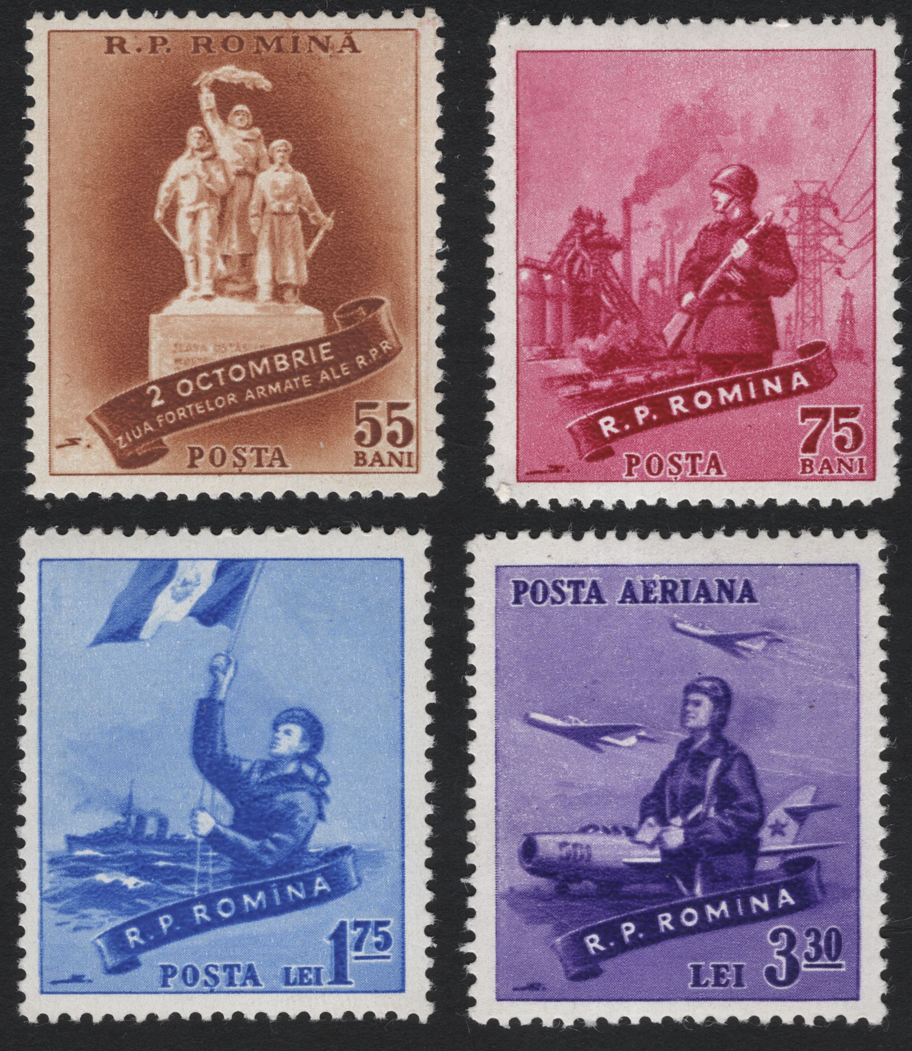SCG8170 - Romania 1955 – Armed Forces Day Commemorative Set – Stamp and ...