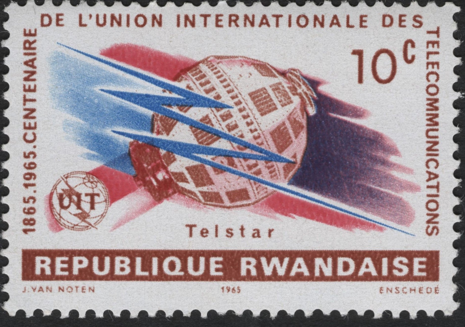 SCG10140 - 🇷🇼 Rwanda 1965 – “Telstar Satellite / ITU Centenary” – 10c ...