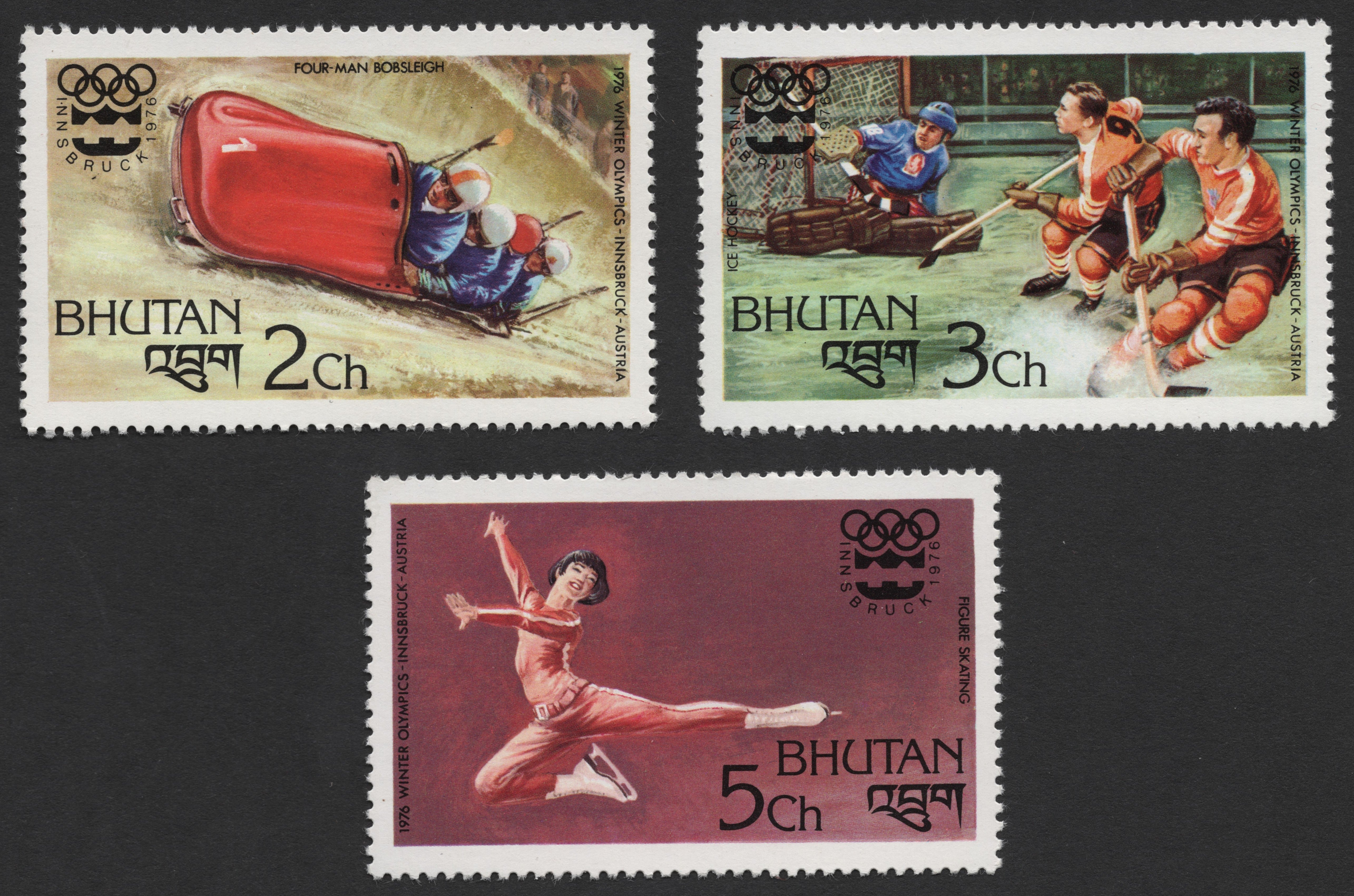 SCG494 - Bhutan 1976 Winter Olympics Bobsleigh, Ice Hockey & Figure Sk ...